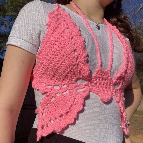 Handmade | Tops | Y2k Butterfly Crochet Top Xs | Poshmark